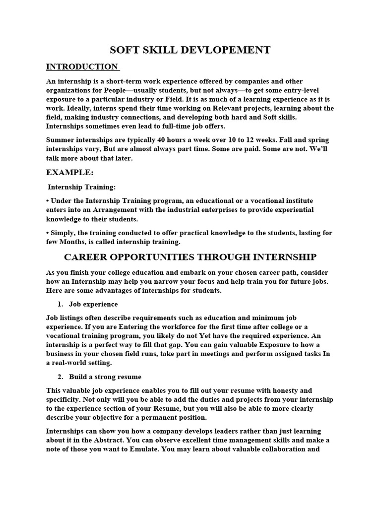 Soft Skill Devlopement: Career Opportunities Through Internship | PDF ...