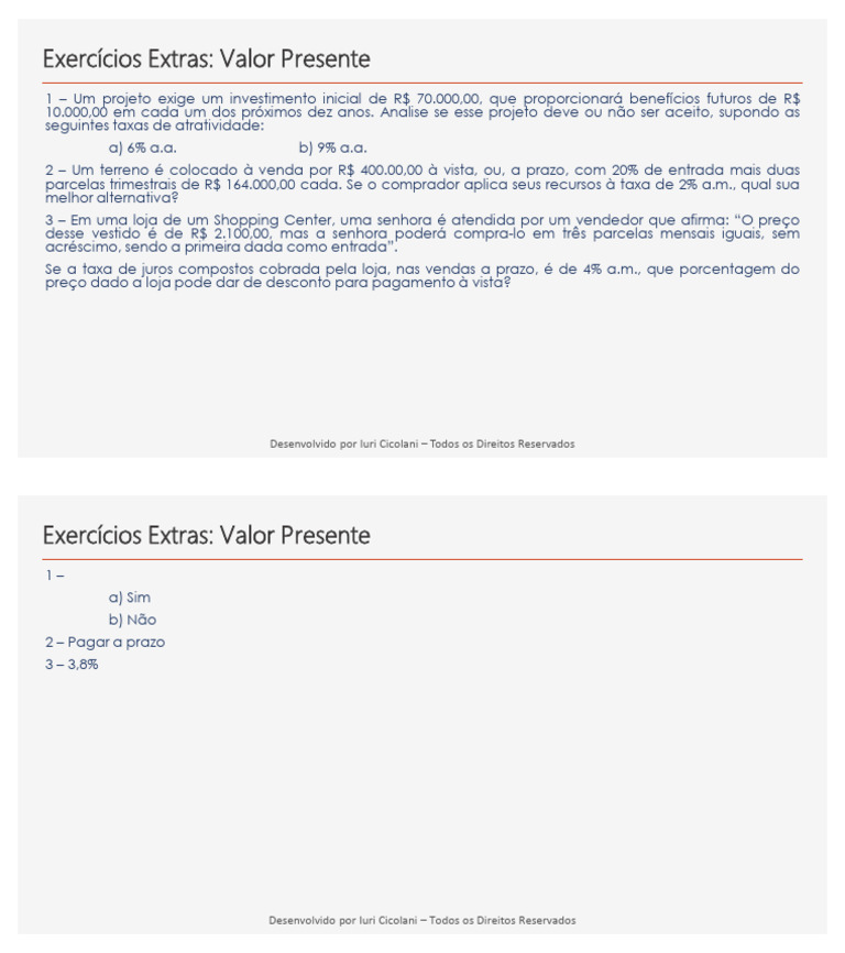 Exercícios Extras VPL | PDF