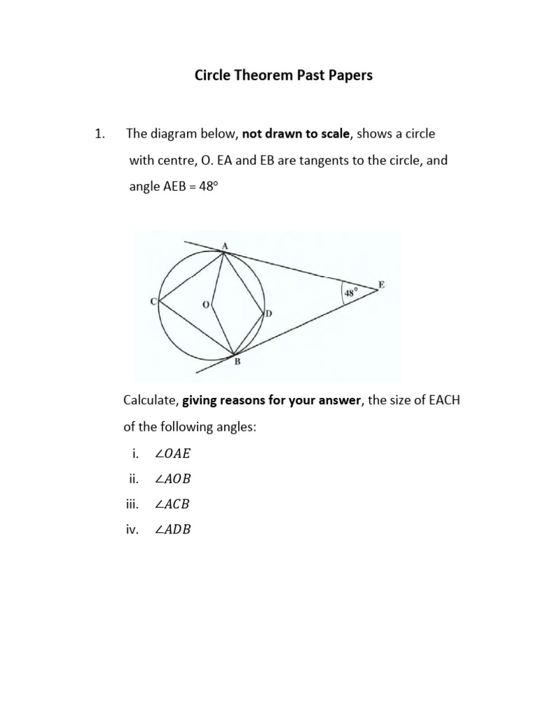Circle Theorem Past Paper Questions | PDF | Circle | Angle
