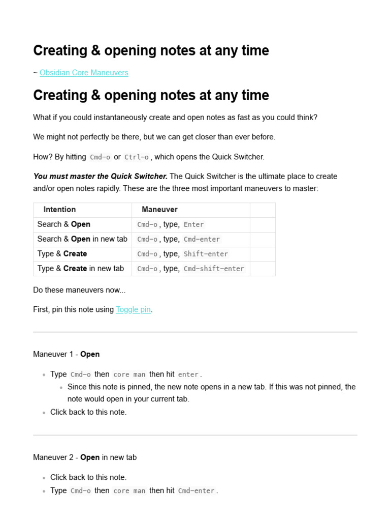 Creating & Opening Notes at Any Time | PDF