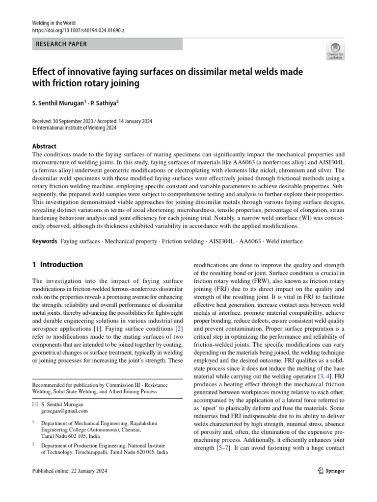 Effect of Innovative Faying Surfaces On Dissimilar Metal Welds Made ...