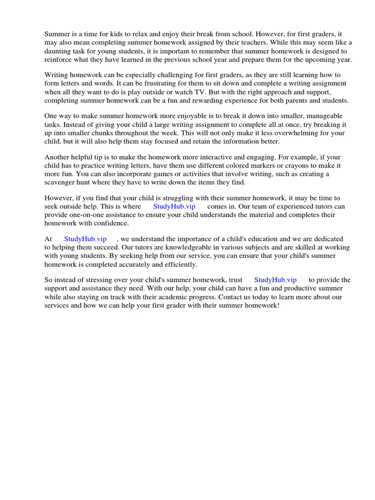 Fun Summer Homework for First Graders | PDF | Http Cookie | Homework
