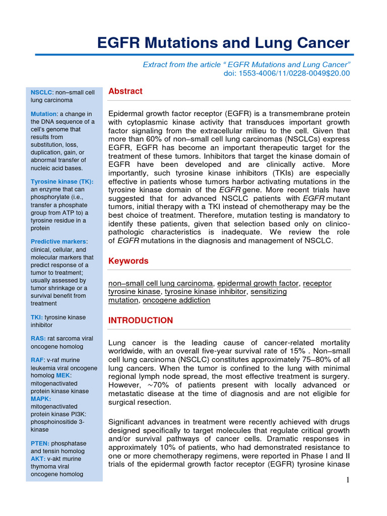 EGFR Mutations and Lung Cancer | PDF | Epidermal Growth Factor Receptor ...