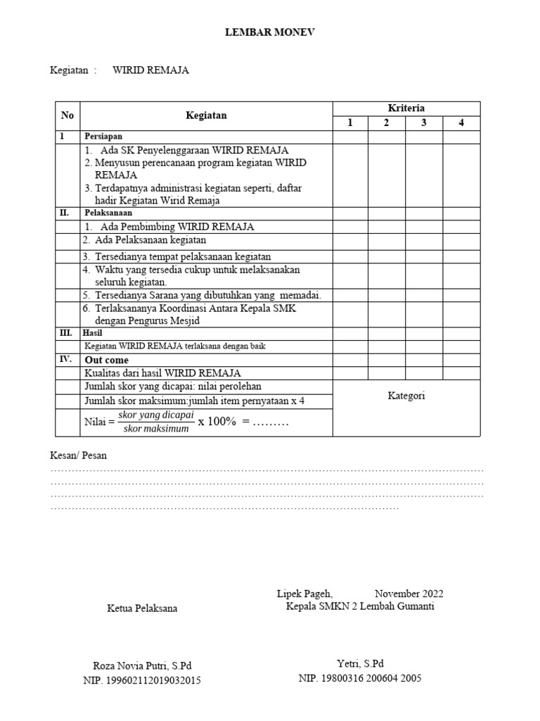 Lembar Monev Kegiatan Pendidikan | PDF