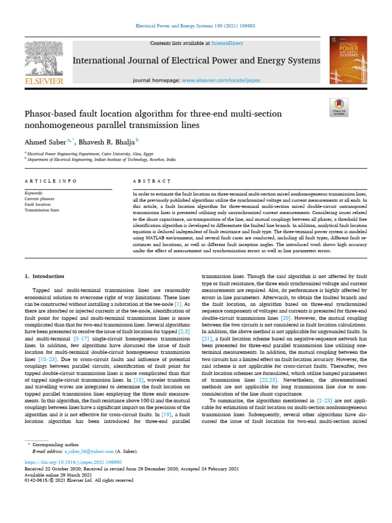 Phasor-Based Fault Location Algorithm | PDF | Electric Power Transmission | Transmission Line