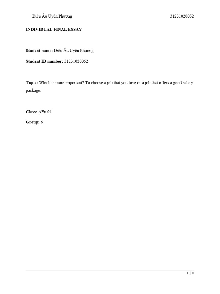 Final Essay | PDF | Job Satisfaction | Employment