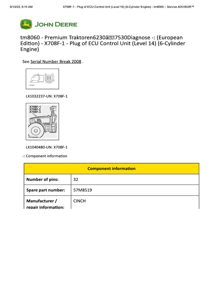 X708F-1 - Plug of ECU Control Unit (Lev... R Engine) - tm8060 - Service ...