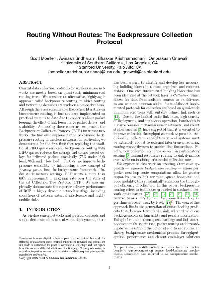 Routing Without Routes The Backpressure Collection Protocol Pdf Routing Computer Network