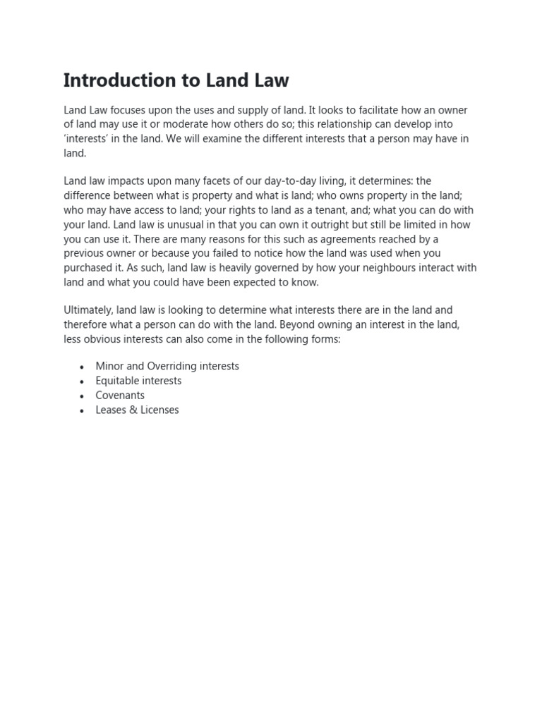 Overview of Land Law Principles | PDF | Concurrent Estate | Easement