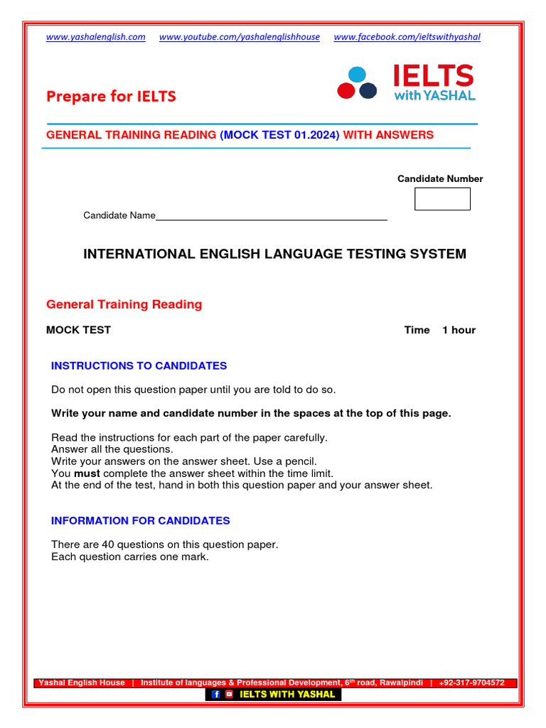 YASHAL'S IELTS MOCK 1.24 GT READING | PDF