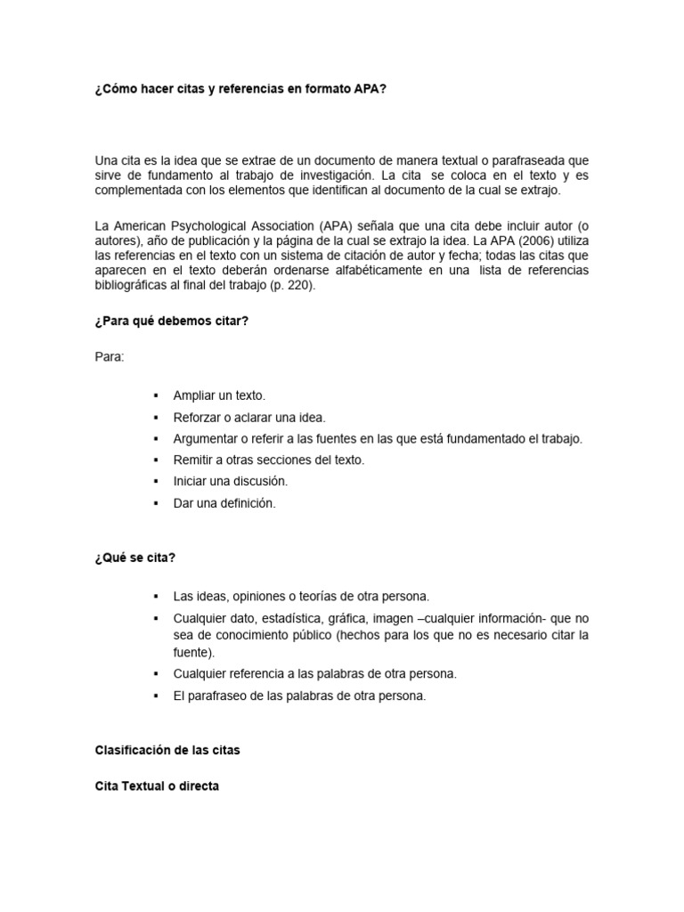 Cómo Hacer Citas y Referencias en Formato APA | PDF | Citación | Estilo apa