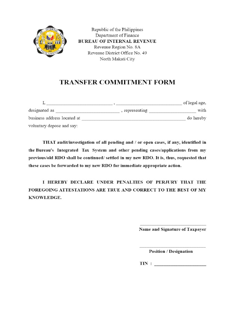 Transfer Commitment Form | PDF