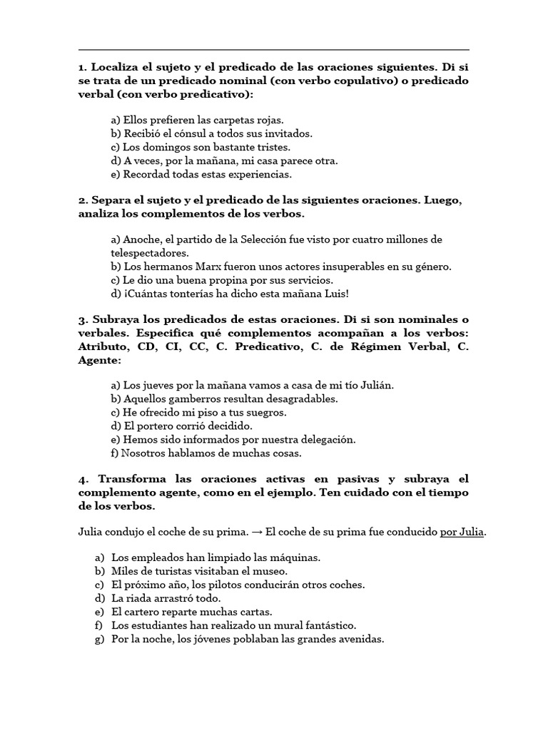 Ejercicios Repaso Tema 4 | PDF | Predicado (Gramática) | Verbo