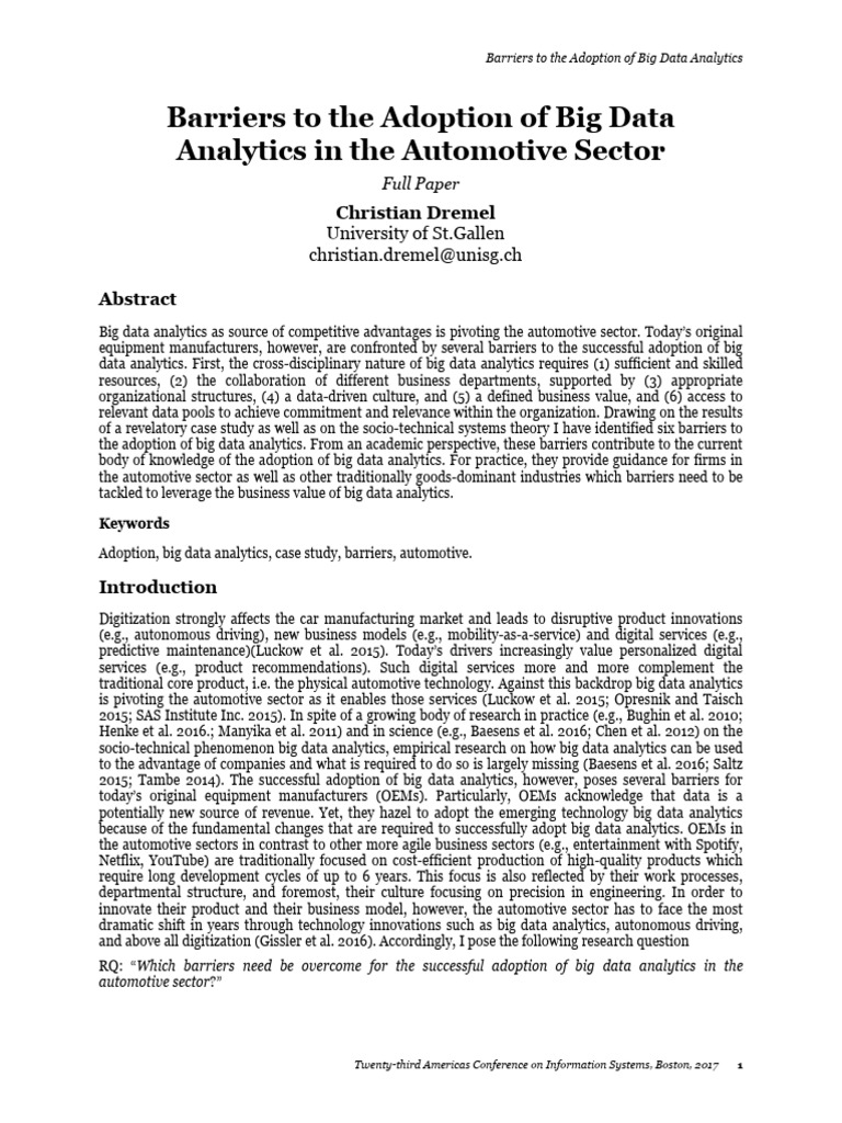 Barrierstothe Adoptionof Big Data Analyticsinthe Automotive | PDF ...