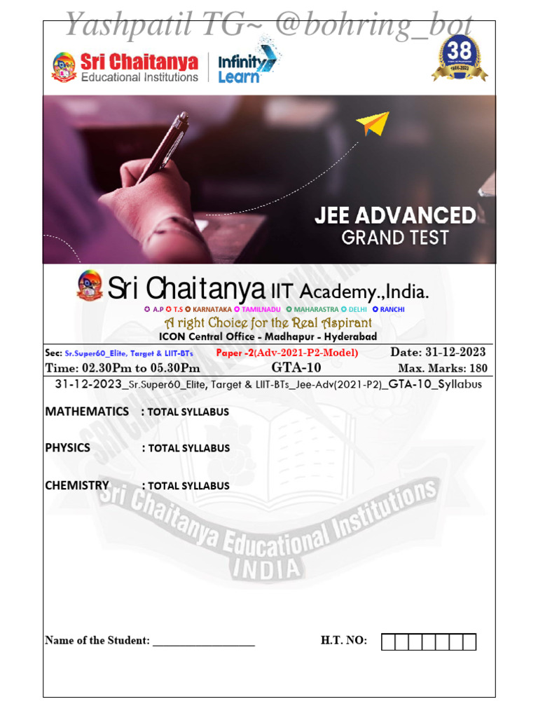 GTA-10 Syllabus for JEE Advance 2023 | PDF | Mathematics