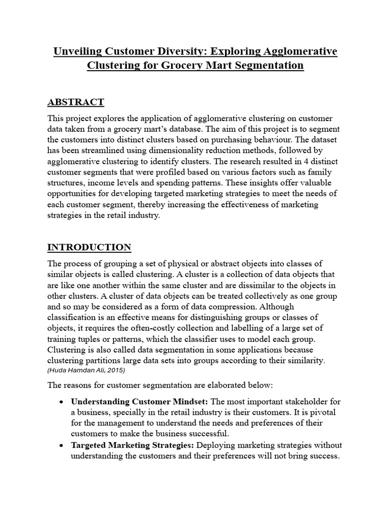 Agglomerative Clustering Customer Segmentation Term Paper Pdf