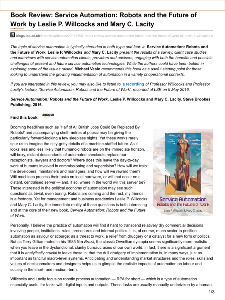 Book Review: Service Automation: Robots and The Future of Work by ...