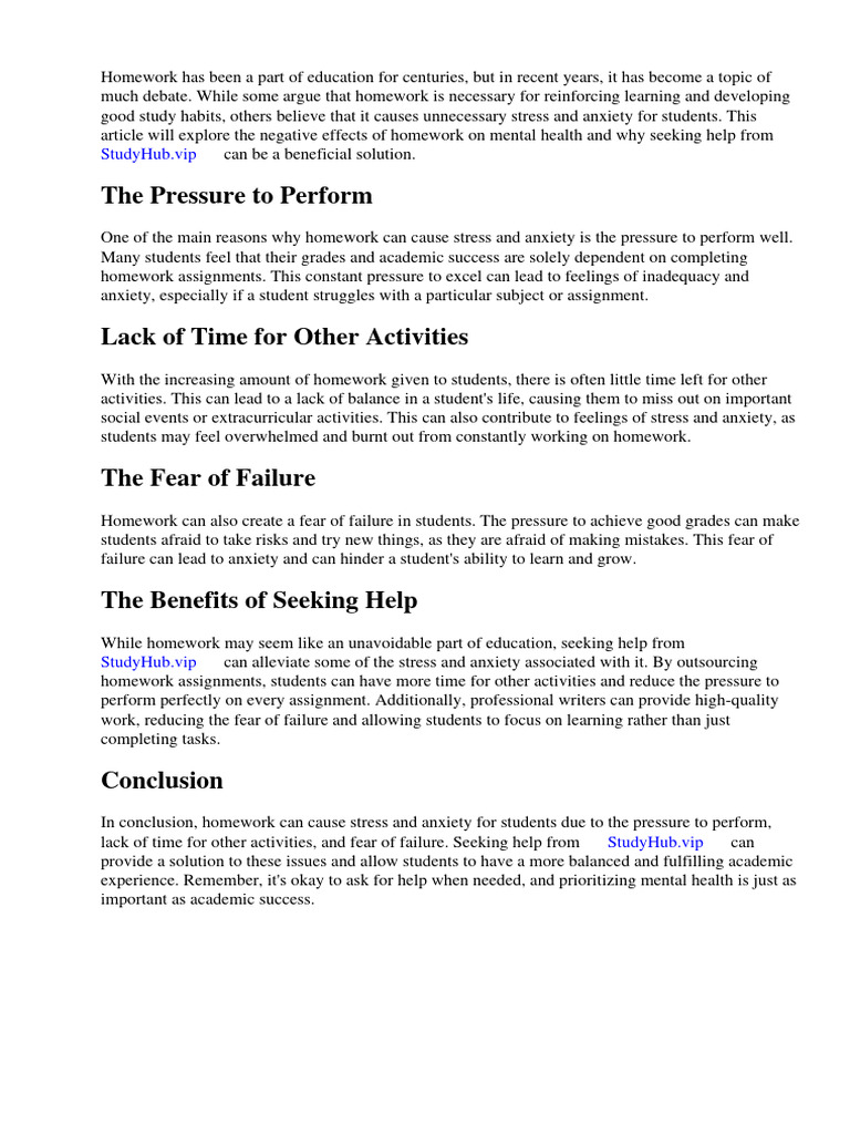 Homework Causes Stress and Anxiety | PDF | Homework | Anxiety