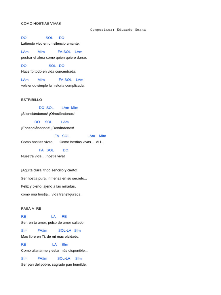 Hostias Vivas: Letra y Acordes | PDF
