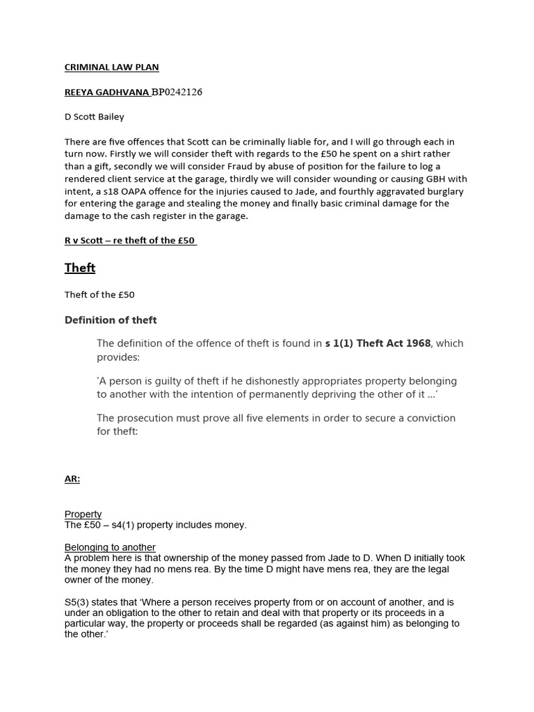 Criminal Law Plan 3 | PDF | Theft | Burglary