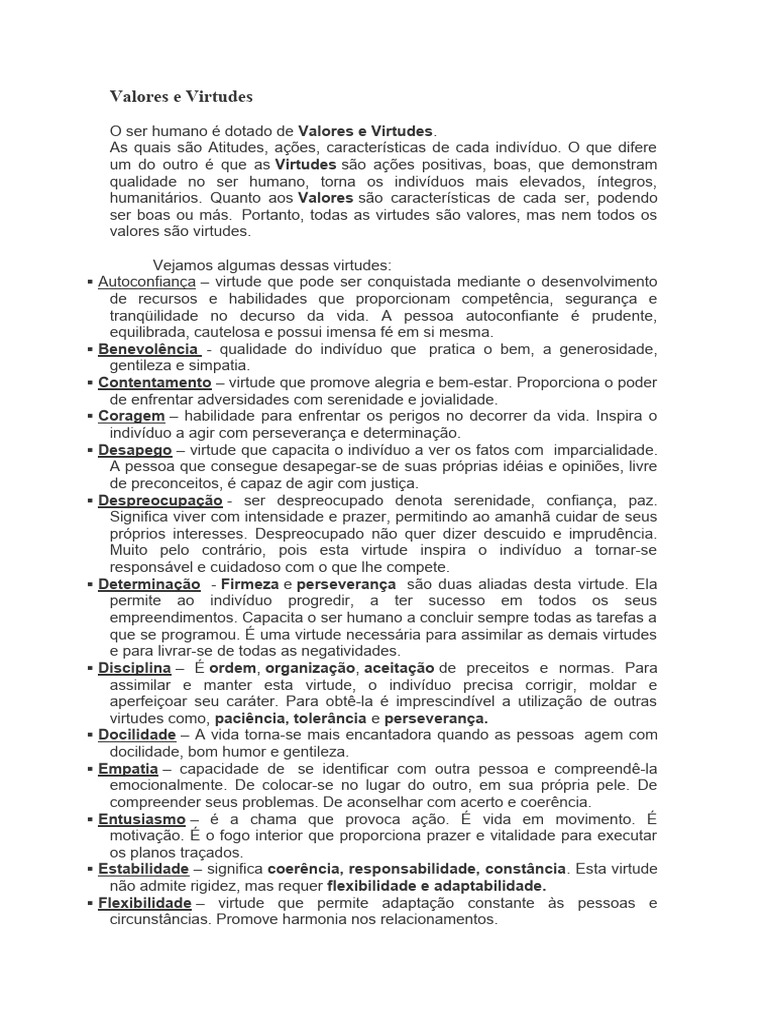 Valores e Virtudes | PDF | Virtude | Sabedoria