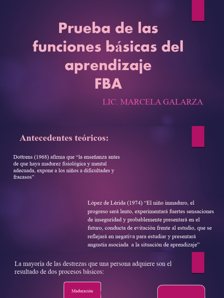 Prueba de Las Funciones Básicas Del Aprendizaje FBA | PDF | Aprendizaje | Percepción