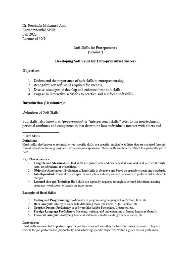 Soft Skills For Entrepreneurs | PDF | Entrepreneurship | Leadership