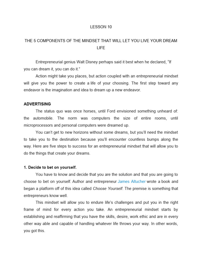 LESSON 10 - THE 5 COMPONENTS OF THE MINDSET ... | PDF ...