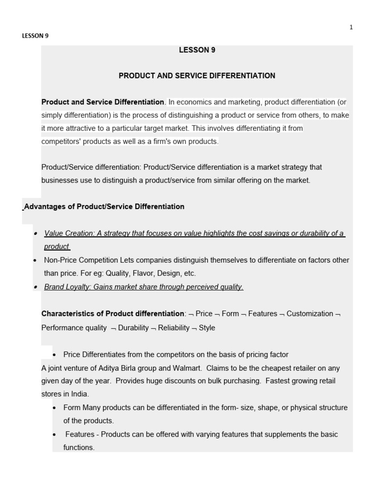 Product and Service Differentiation Strategies | PDF | Brand | Product ...