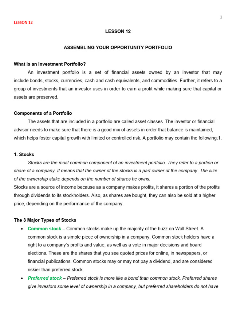 Lesson 12 - Updating Your Opportunity Protfolio | PDF | Investing | Stocks