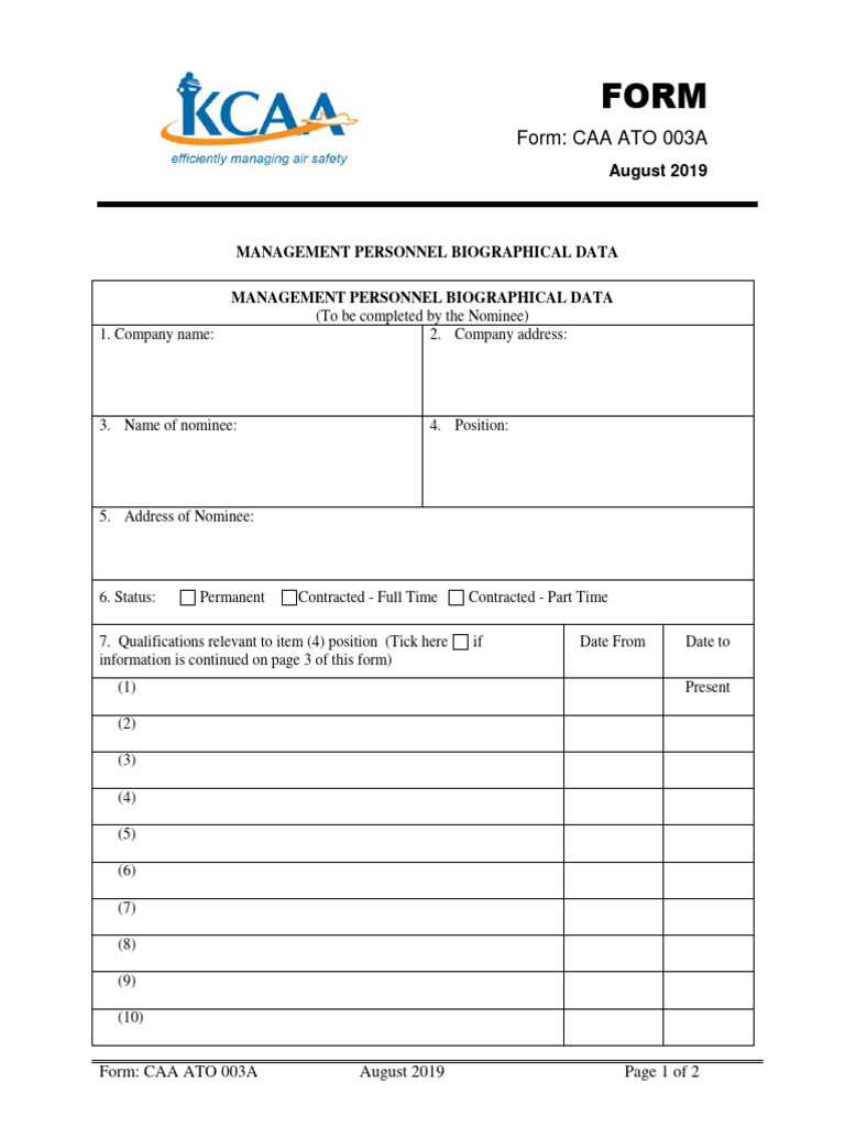 FORM 003A Management Personnel Biographic Data | PDF