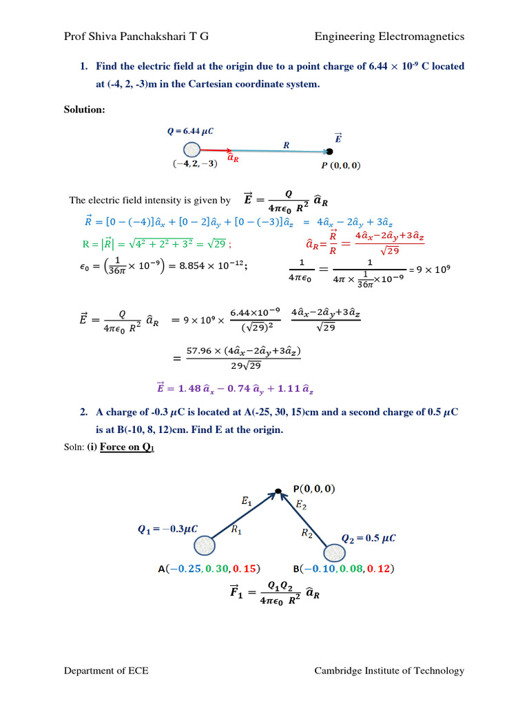 Solved Problems On Electric Field Intensity E | PDF | Electric Field ...