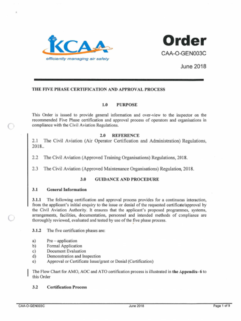 CAA-O-GEN003C The Five Phase Certification and Approval Process | PDF