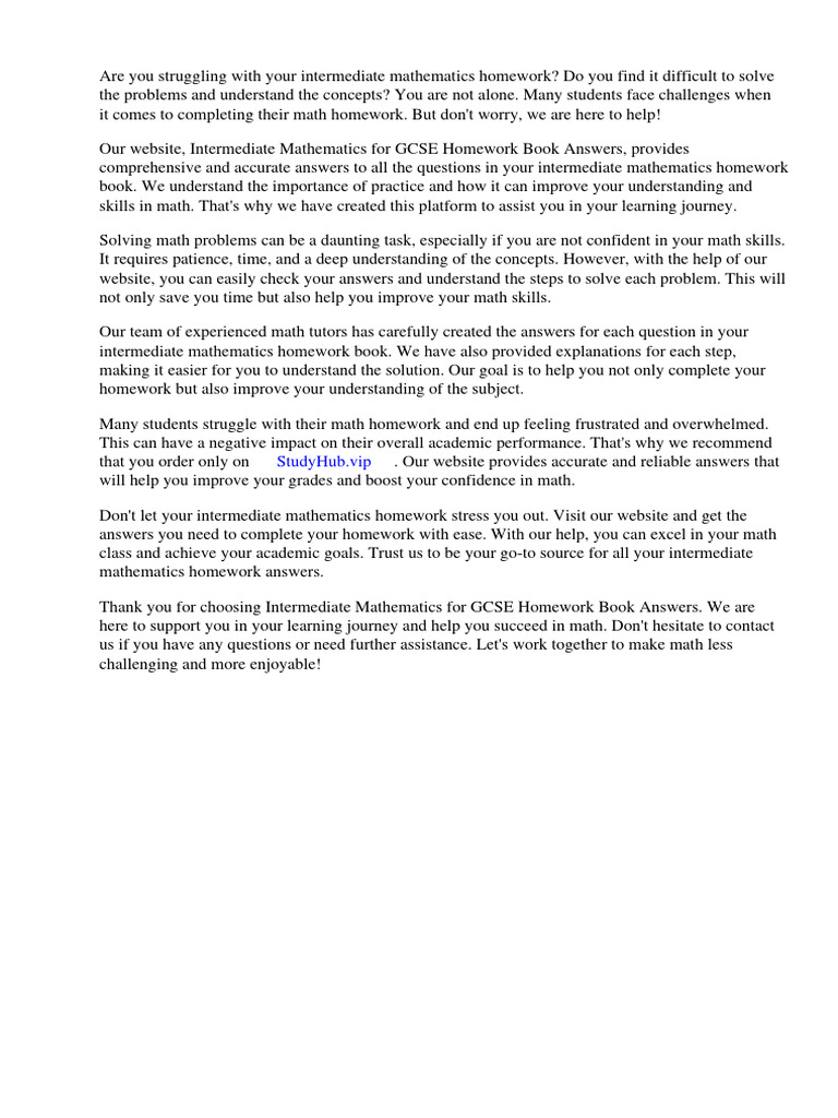 Intermediate Mathematics For Gcse Homework Book Answers | PDF ...