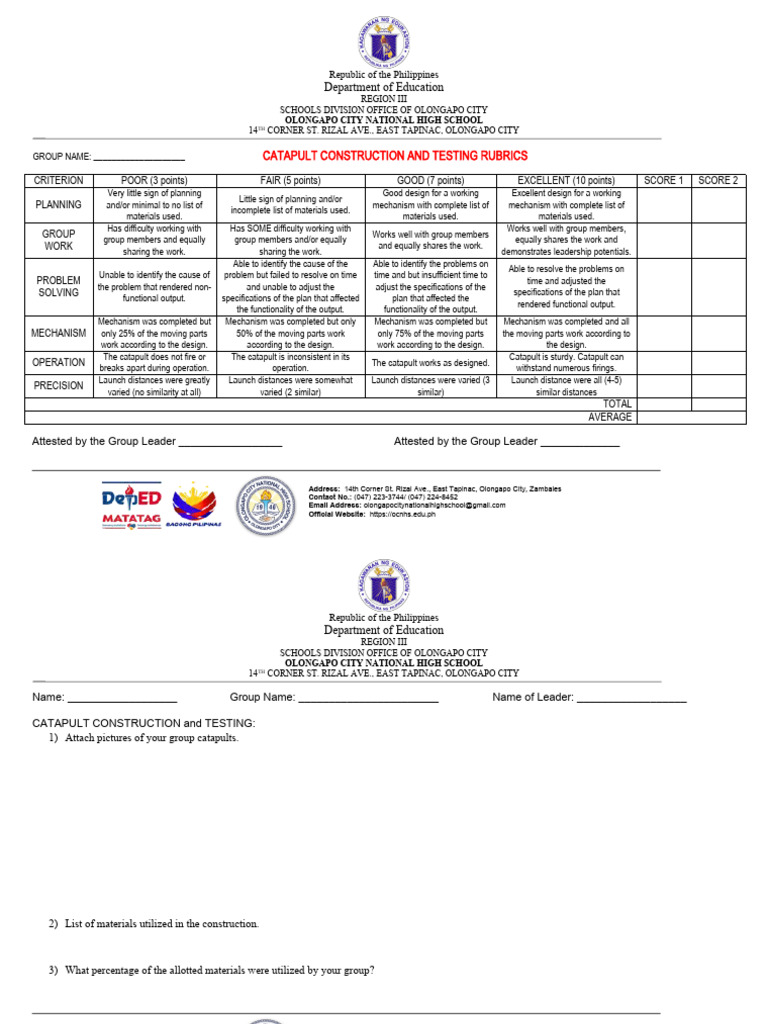 Catapult Rubrics | PDF