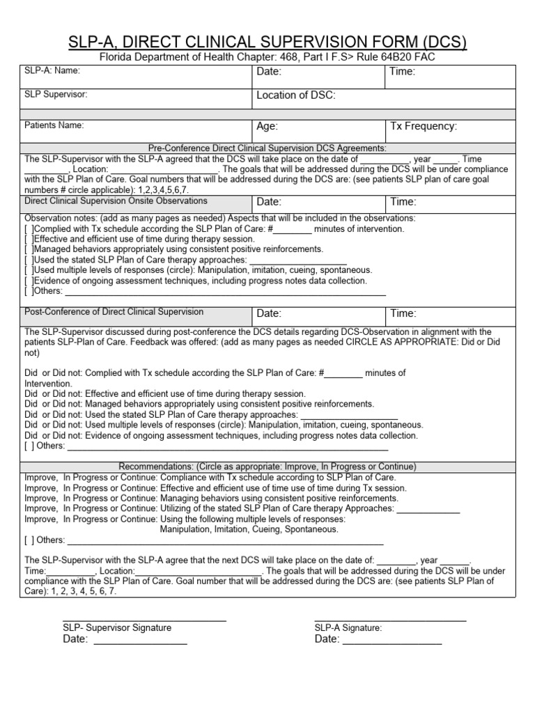 SLPA SUPERVISION FORM | PDF | Reinforcement | Therapy