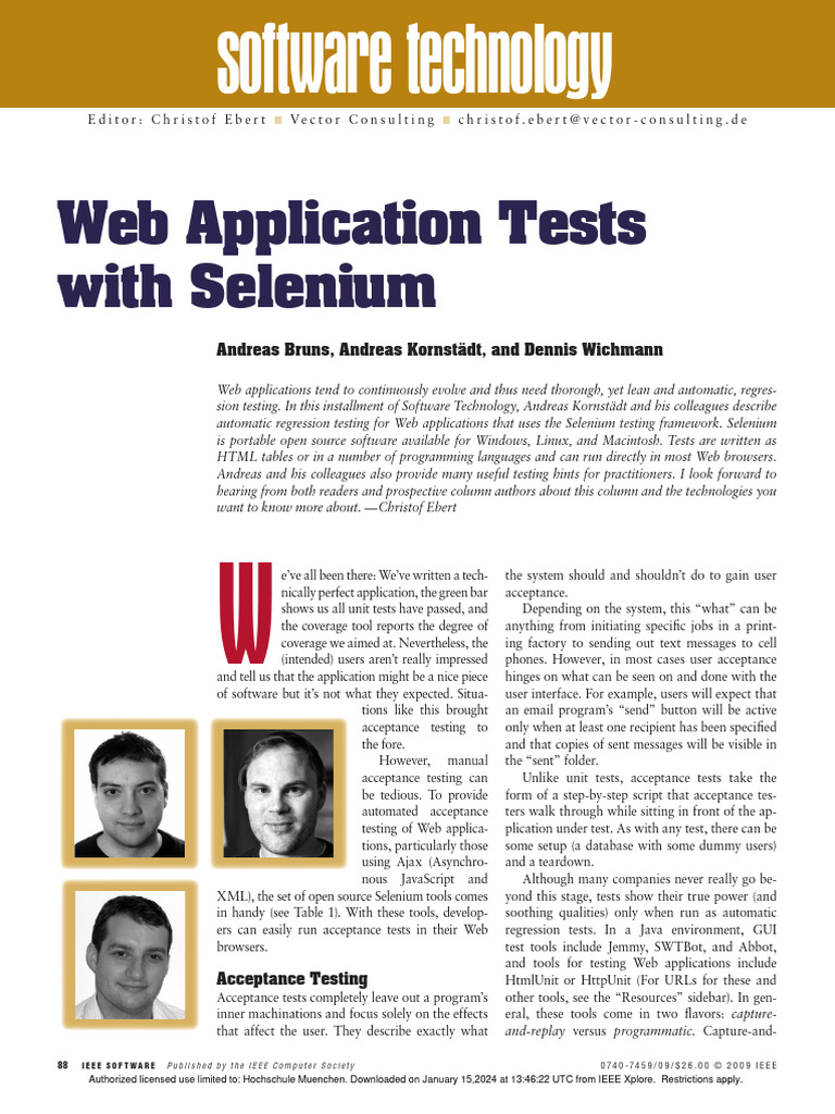Web Application Tests With Selenium Pdf Selenium Software Software Engineering