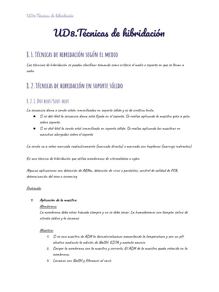 UD8.Técnicas de Hibridación | PDF | Hibridación de ácido nucleico | Southern Blot