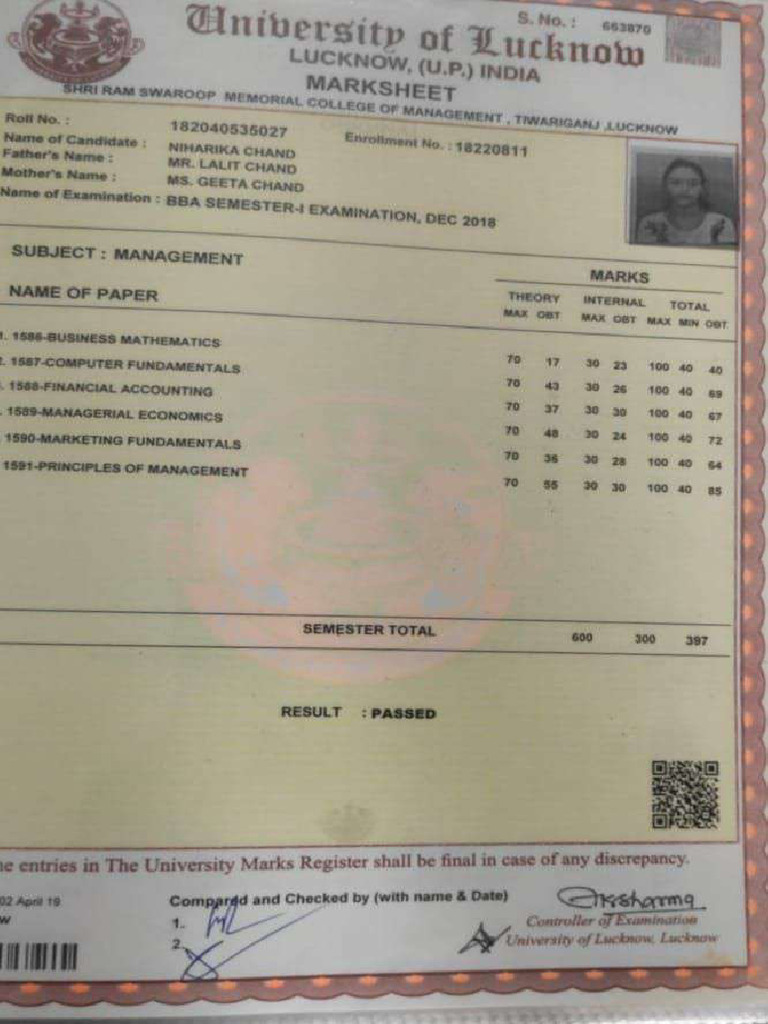 SEM Marksheet | PDF
