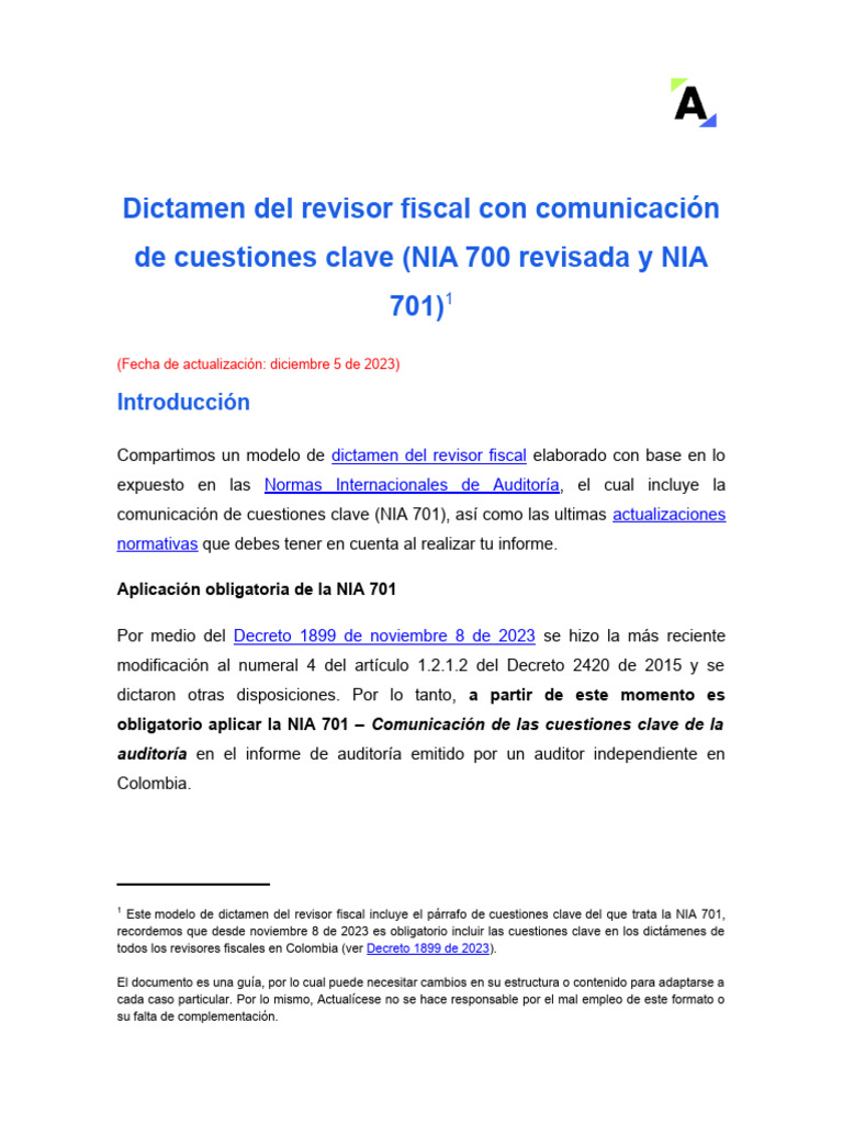 Va23 Dictamen De Revisor Fiscal Cuestiones Clave 2024 1 Pdf 6058