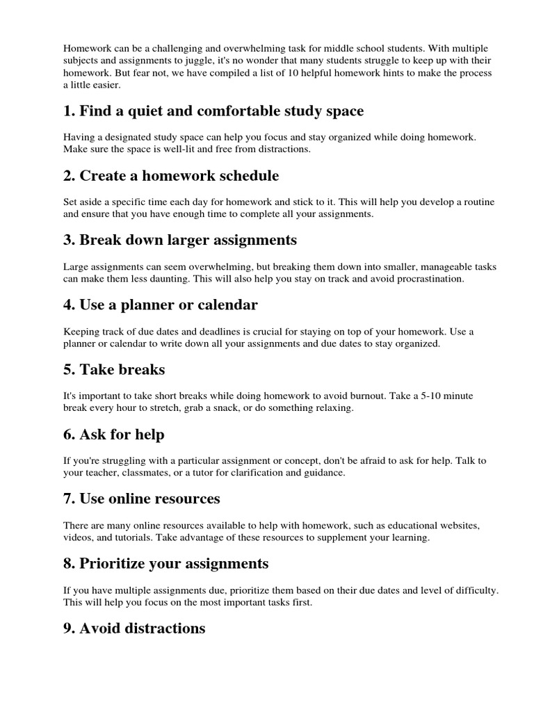 10 Helpful Homework Hints For Middle School | PDF | Homework | Schools
