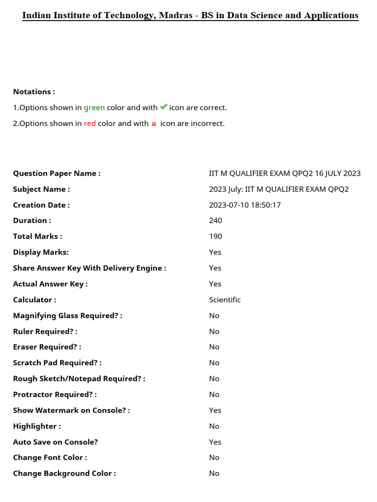 Iit M Qualifier Exam QPQ2 | PDF | Noun | Multiple Choice