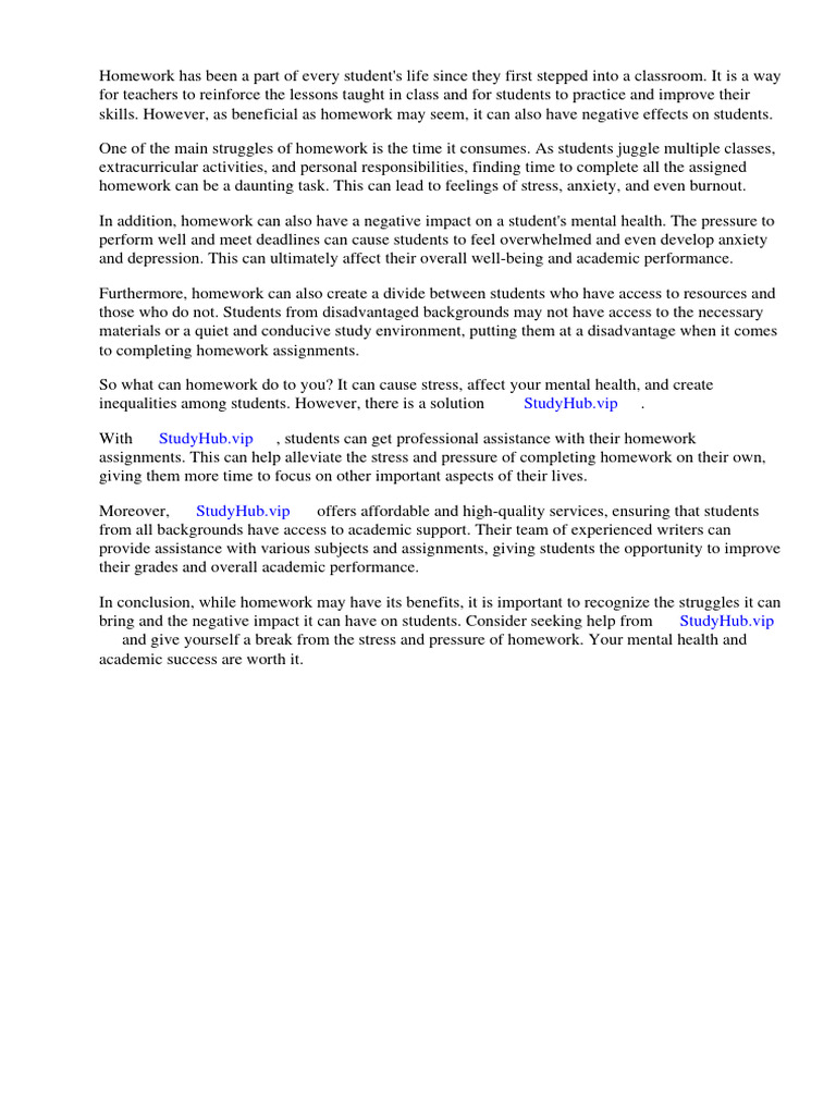 Impact of Homework on Student Well-Being | PDF | Homework