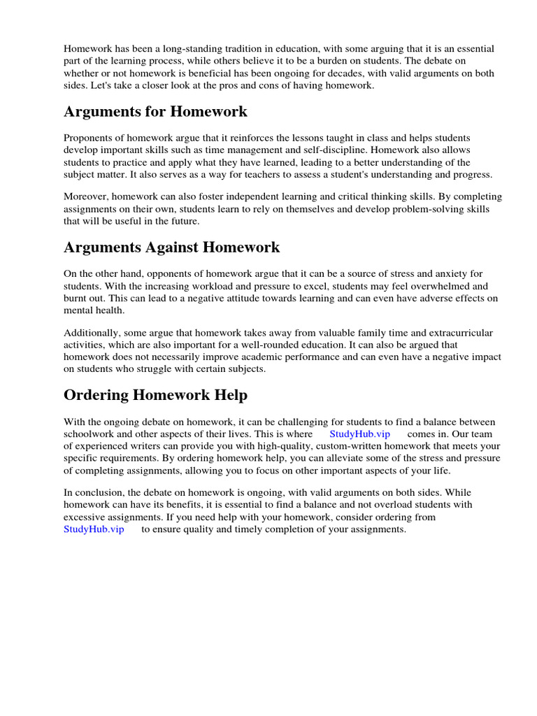 Arguments For and Against Having Homework | PDF | Homework | Teachers