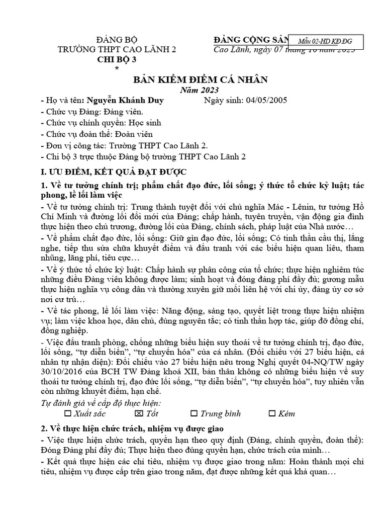 01.kem HD 05 (mau 02-KIEM DIEM CA NHA (duy) | PDF