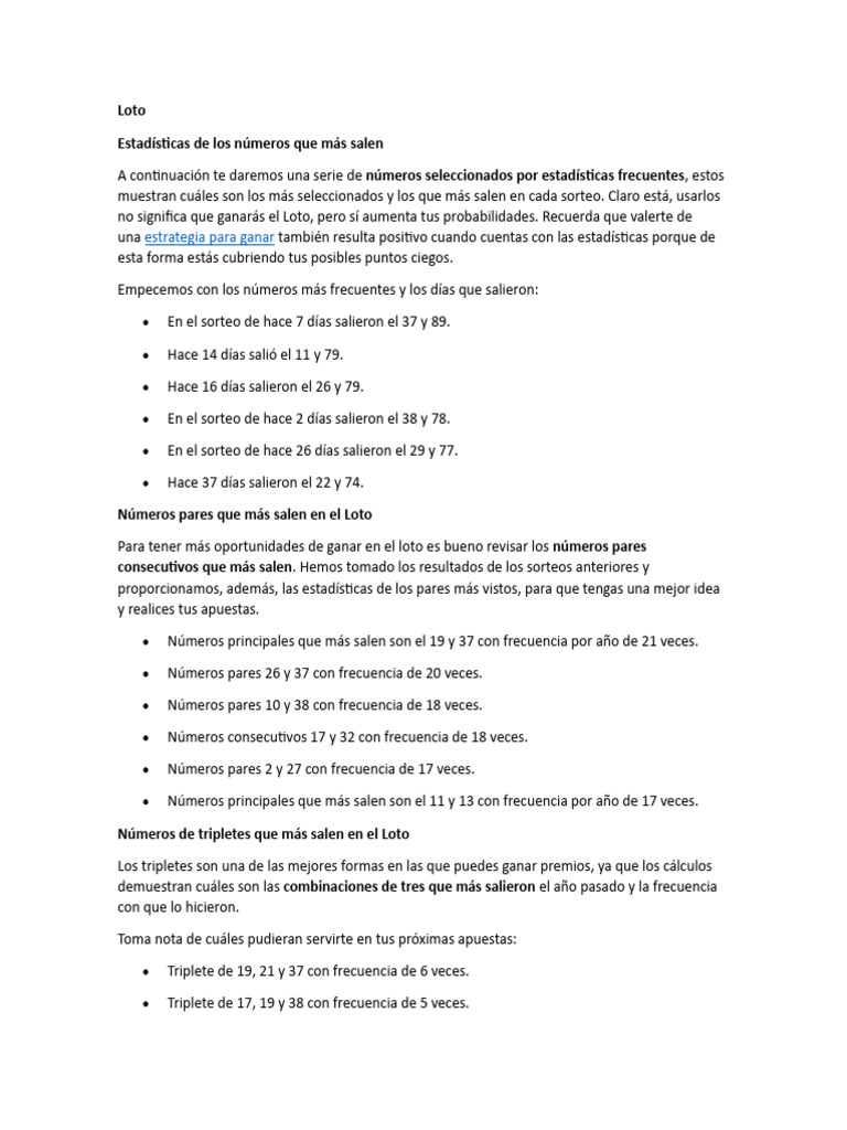 Loto | PDF | Suerte | Lotería