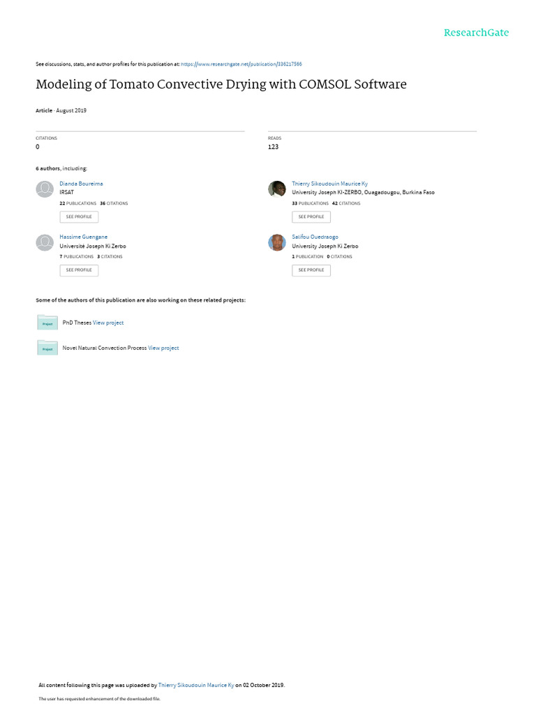 Modeling of Tomato Convective Drying With COMSOL Software: August 2019 ...