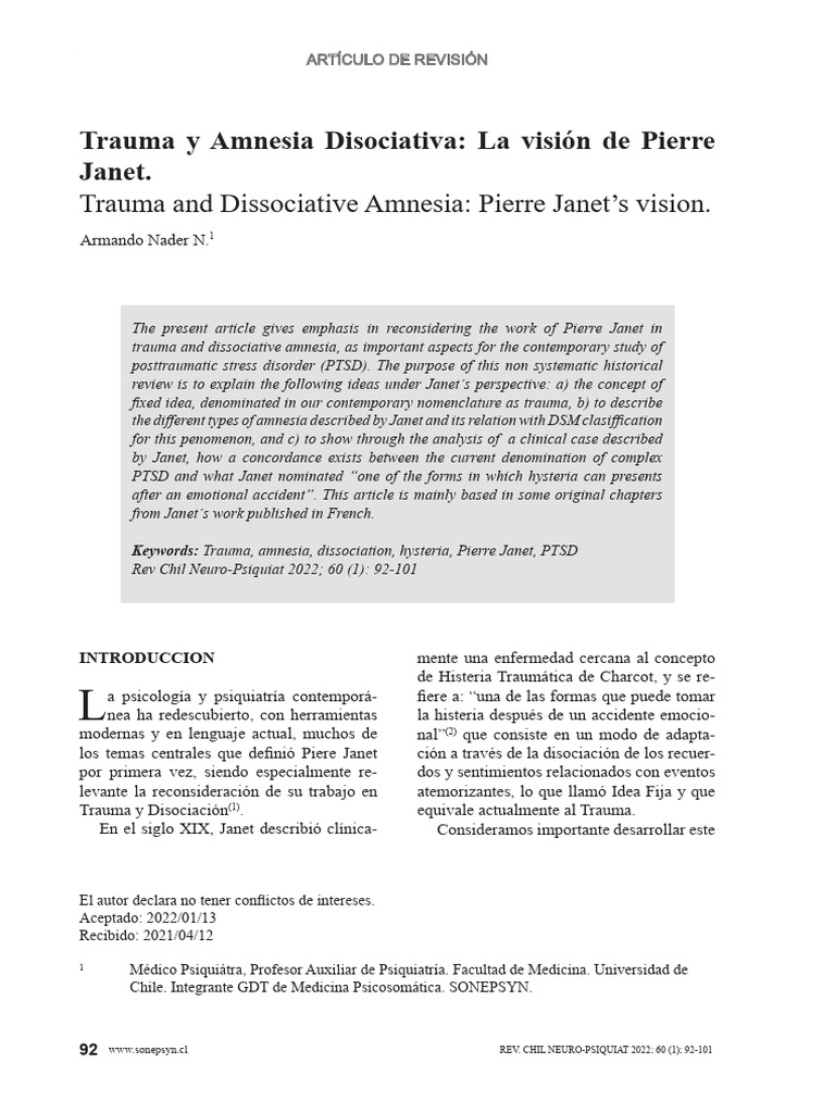 Trauma y Amnesia Disociativa | PDF | Amnesia | Trauma psicólogico