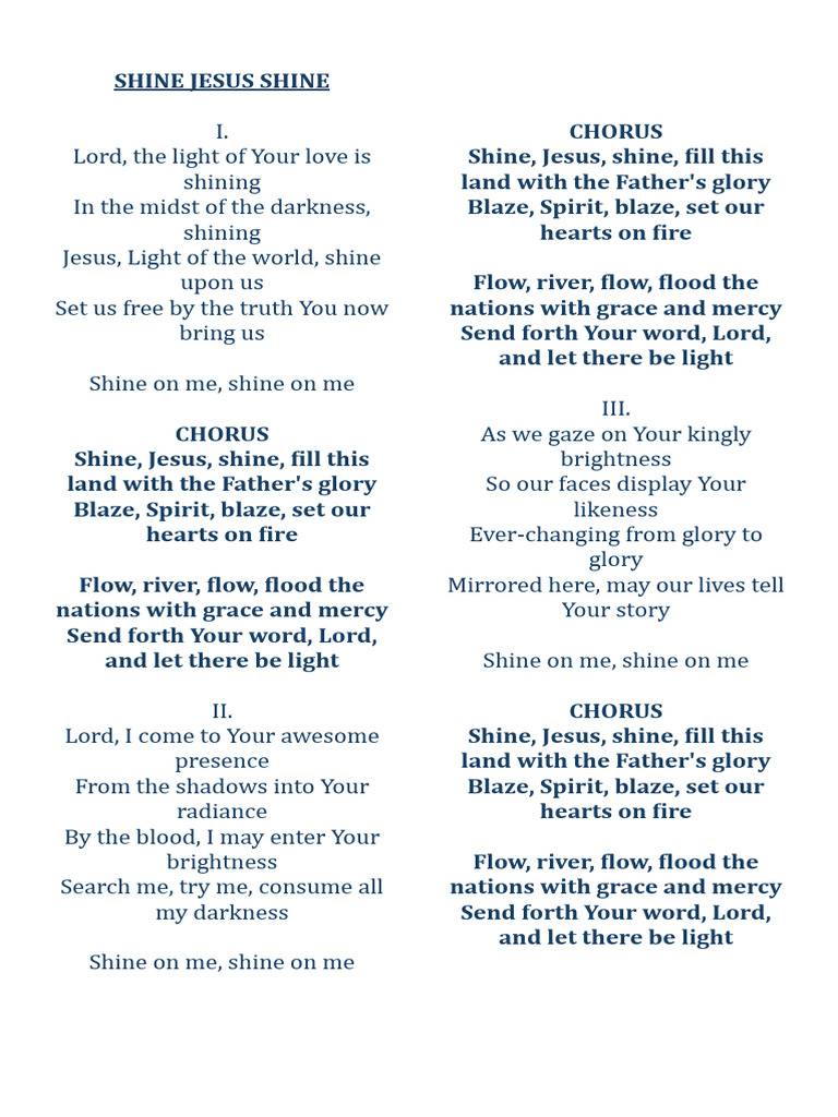 Shine Jesus Shine Hymn Lyrics | PDF
