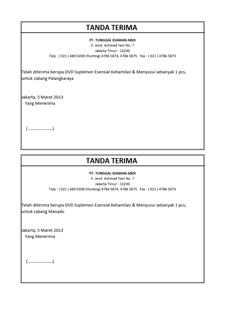 Tanda Terima Produk dan Dokumen | PDF